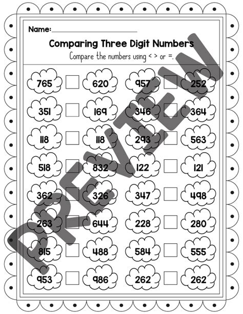comparing three digit numbers greater than less than and equal to