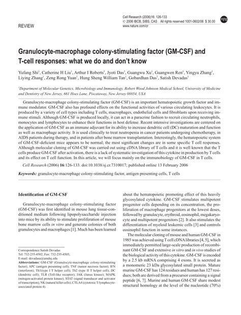 Pdf Granulocyte Macrophage Colony Stimulating Factor Gm Csf And T Cell Responses What We Do