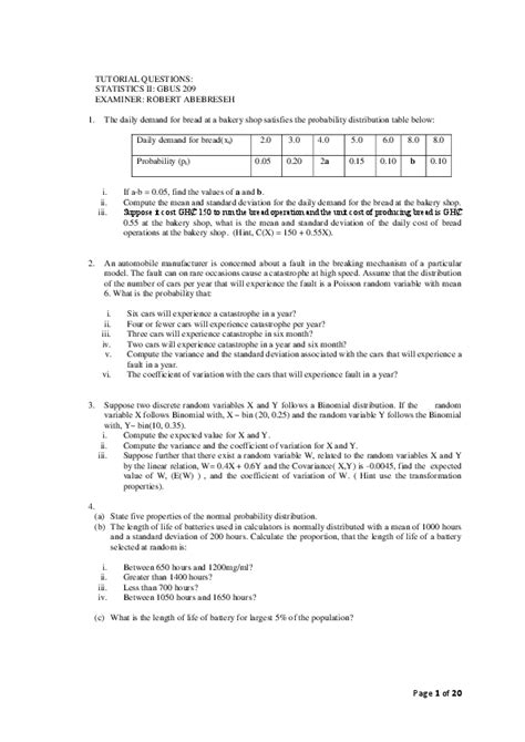 Pdf Sample Statistics Questions Semester
