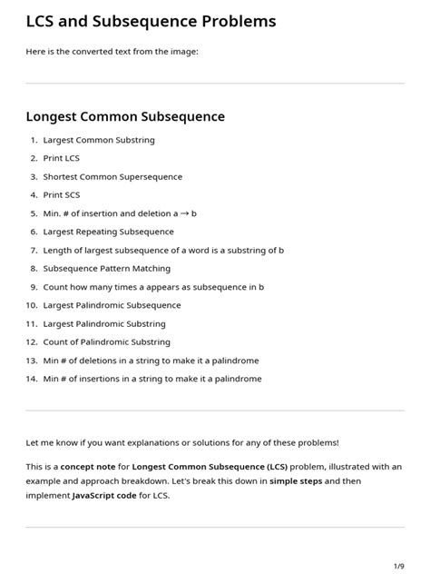 Lcs And Subsequence Problems Pdf Computing Software Engineering