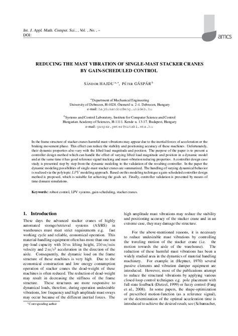 pdf reducing the mast vibration of single mast stacker cranes by gain