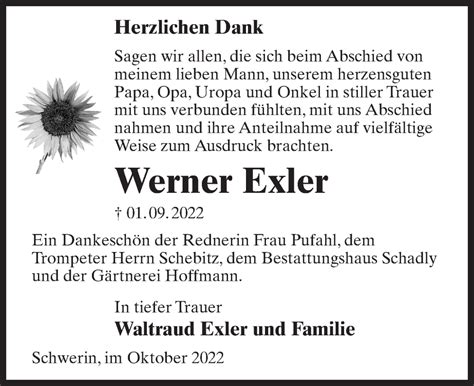 Traueranzeigen Von Werner Exler Trauer Anzeigen De