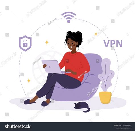 Vpn Service African Woman Using Private Stock Vector Royalty Free 2199677609 Shutterstock