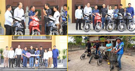 អភិបាលខេត្តកំពង់ស្ពឺ អញ្ជើញប្រគល់ម៉ូតូចំនួន០៤គ្រឿង ទៅដល់ក្រុមការងាររបស់លោក តាន់ គឹមសួ