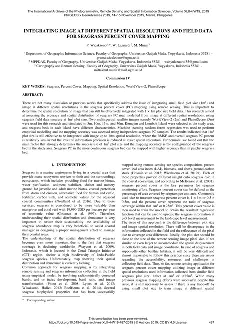 Pdf Integrating Image At Different Spatial Resolutions And Field Data For Seagrass Percent