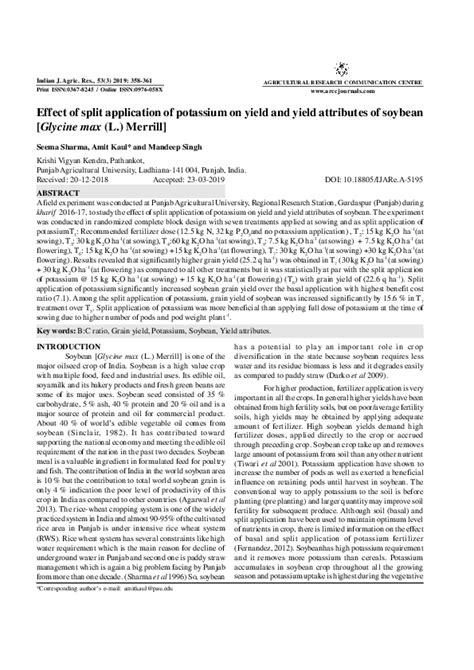 (PDF) Effect of Split Application of Potassium on Yield and Yield Component of Upland Cotton