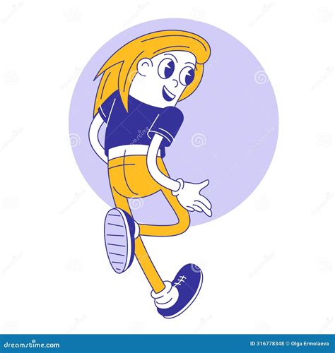 70s Groovy Comic Cartoon Character Looking Back Stock Vector Illustration Of Doodle Cheerful