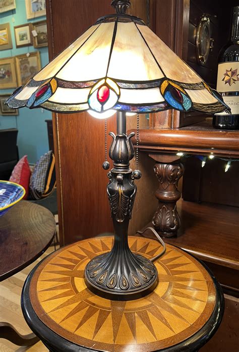 Vintage Slag Glass Lampshade Metal Base Ark Antiques La Jolla Ca