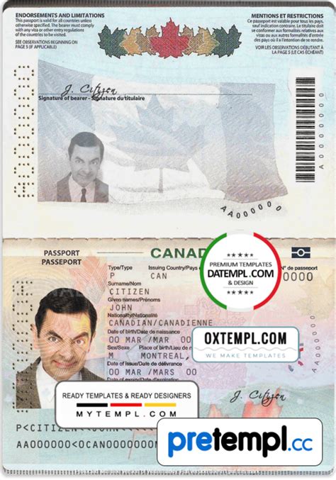 Canadian Passport Example In Psd Format Fully Editable 2010 Present