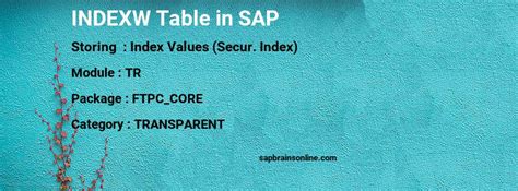 INDEXW SAP Table For Index Values Secur Index