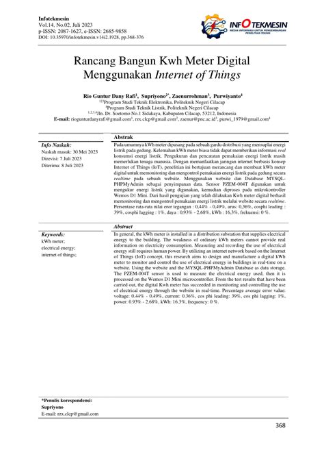 Pdf Rancang Bangun Kwh Meter Digital Menggunakan Internet Of Things