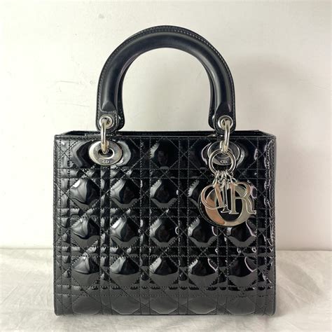 Dior Medium Lady Dior Black Patent Bag Reownedeu