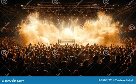 Cheering Crowd In Dime Light Boxing Arena Supporting Watching Intense