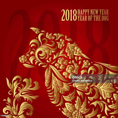 개 중국 달력에 2018의 상징 전단지 및 인사말 카드에 대 한 해피 뉴가 어 2018 카드 벡터 일러스트입니다 낙서 스타일 0