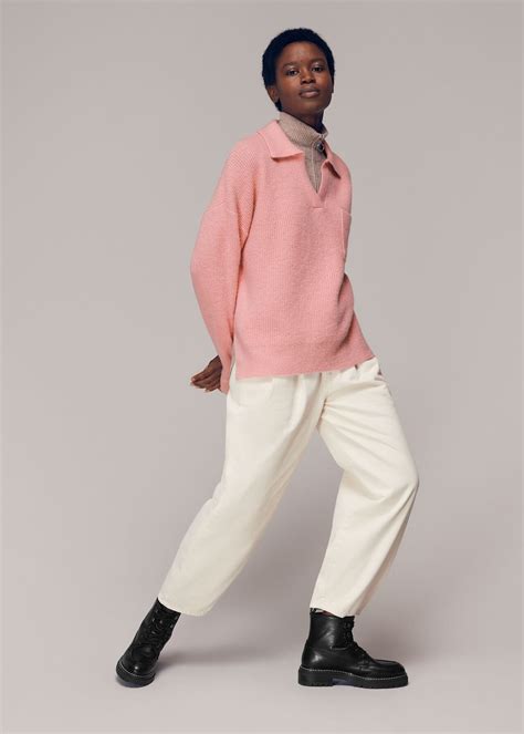 Pink Rib Collar Sweater Whistles
