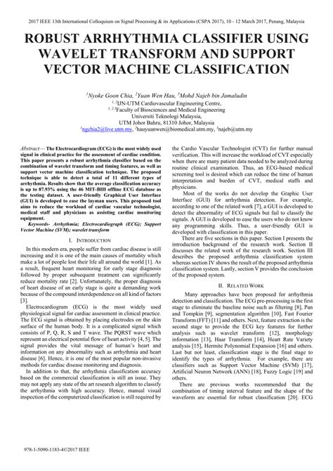 pdf robust arrhythmia classifier using wavelet transform and support