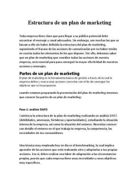 Estructura De Un Plan De Marketing Pdf