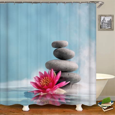 Bathroom Waterproof Shower Curtain Cobblest Butterfly Flower Printing