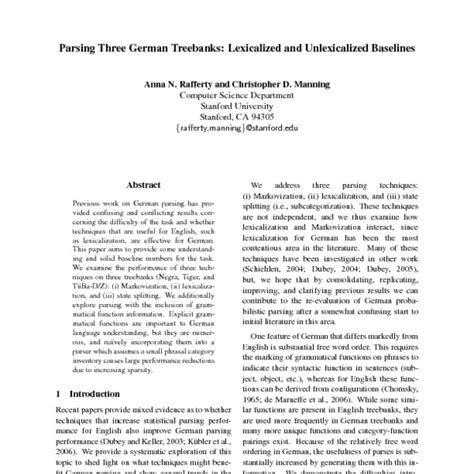 Parsing Three German Treebanks Lexicalized And Unlexicalized Baselines