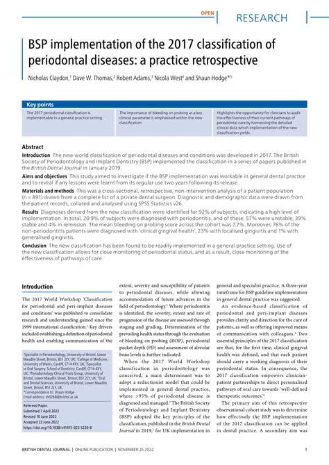 Pdf Bsp Implementation Of The 2017 Classification Of Periodontal