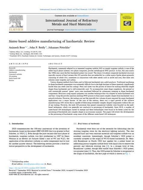 Sinter Based Additive Manufacturing Of Hardmetals Review Pdf 3 D