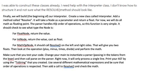I Was Able To Construct These Classes Already I Need Chegg