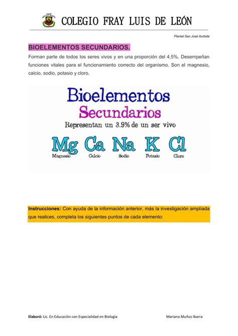 Bioelementos Secundarios Worksheet Live Worksheets