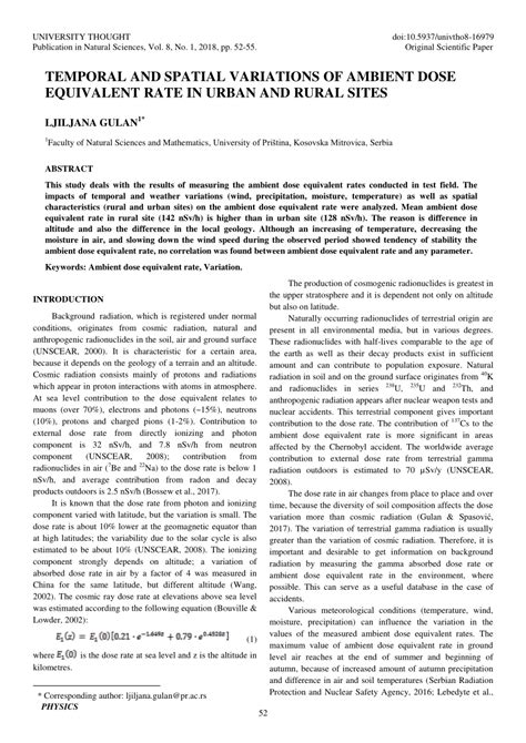 Pdf Temporal And Spatial Variations Of Ambient Dose Equivalent Rate