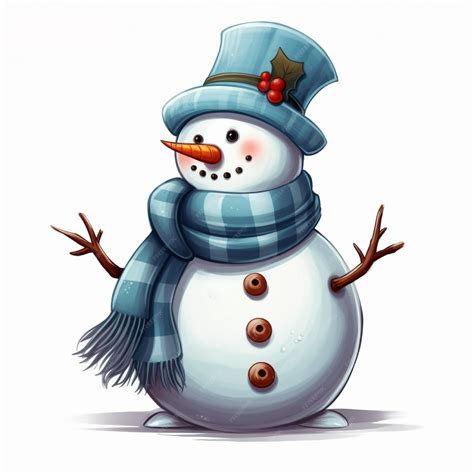 Premium Ai Image Vector Snowman Wearing A Blue Hat And Scarfai Generative