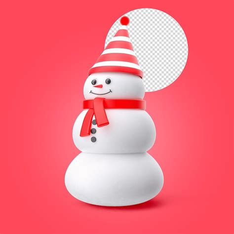 Premium Psd Cute Realistic Snowman In Mittens Scarf Hat