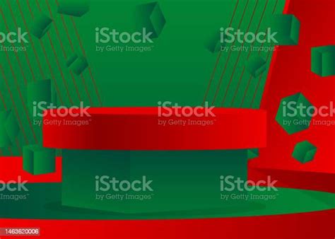 녹색과 빨간색 제품 디스플레이 추상 모형 벡터 3d 룸 미래형 실린더 받침대 연단 프레젠테이션을 위한 공상 과학 최소 무대 쇼케이스 기하학적 형태 빈 장면 0명에 대한 스톡