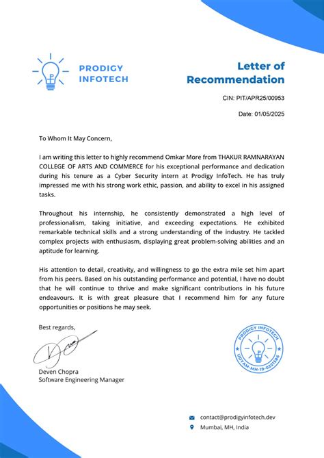 Opentowork Cybersecurity Internshipexperience Recommendationletter Omkar More