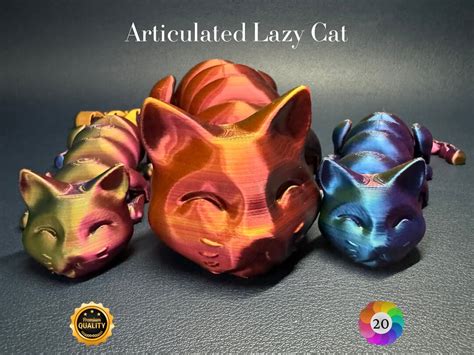 Articulated Lazy Cat 3d Printed Fidget Desk Toy Great T For Cat Lovers 20 Unique Colours