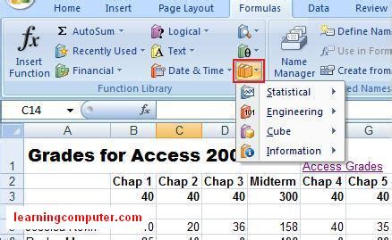 Microsoft EXCEL Formulas Tab