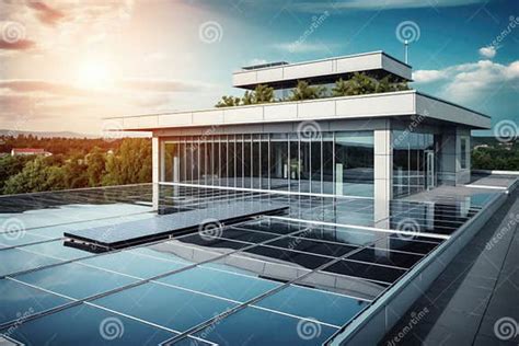 Solar Panels On Flat Roof Of A Modern Building Stock Illustration