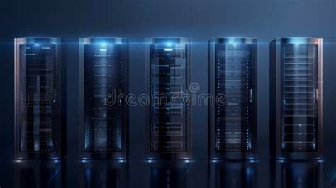 Image Of Modern Data Center Server Racks In A Dark Room With Blue Lighting Showcasing Advanced