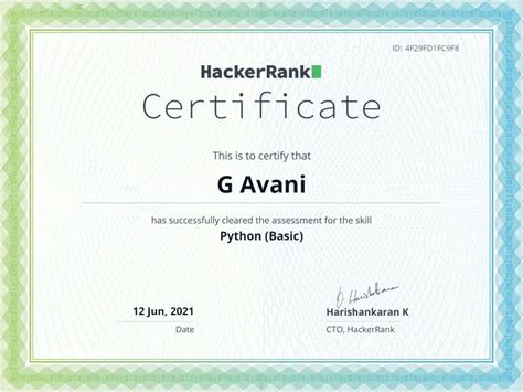 Avani Gopakumar On Linkedin Pythoncertification Hackerrank