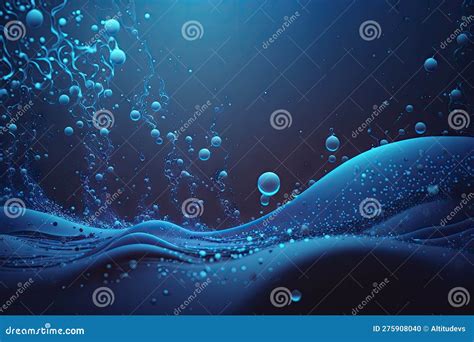 Blue Abstract Wave Background With Floating Particles And Droplets Stock Illustration