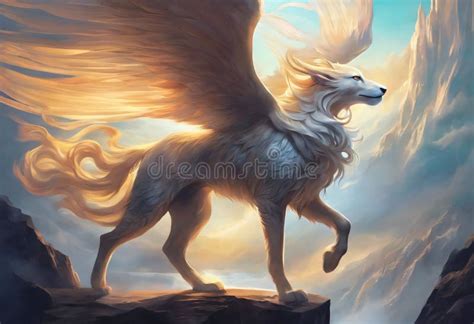 Majestic Winged Wolf On A Cliff Stock Illustration Illustration Of