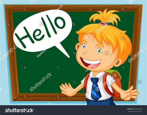 School Girl Saying Hello Classroom Illustration Stock Vector Royalty Free 579523858 Shutterstock