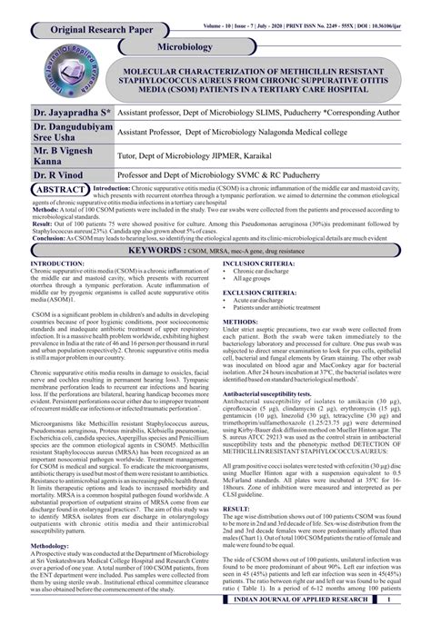 Pdf Molecular Characterization Of Methicillin Resistant Staphylococcus Aureus From Chronic