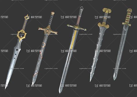 Pbr次世代 5种刀剑 长剑 短剑 神剑 Heikeji作品 武器冷兵器 Cg模型网