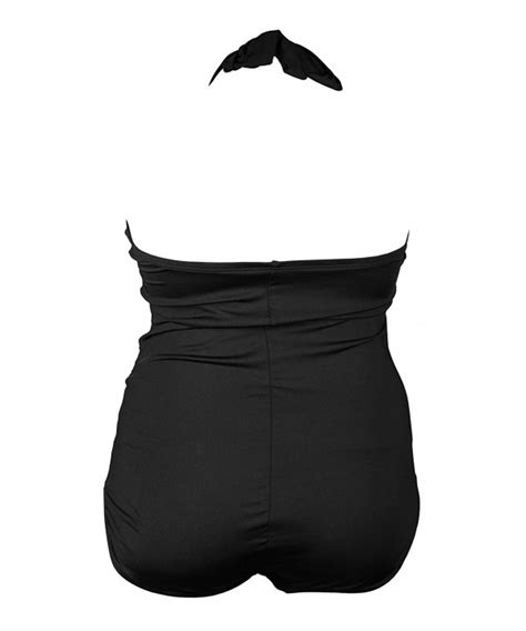 Plus Size Solids Ruffle Shuffle Swimsuit One Piece High Neck Keyhole