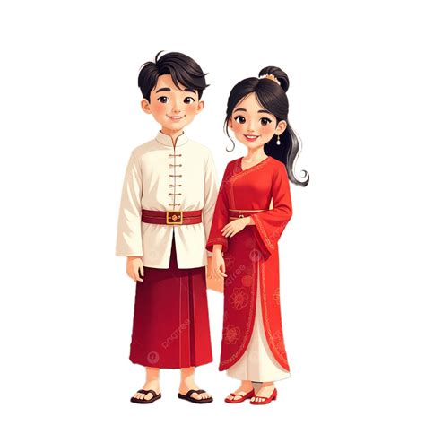卡通人物亞洲情侶傳統中國服裝年輕人穿著白色長袍和紅色裙子女人漢服連衣裙笑臉文化服裝風格化動畫鮮豔的色彩背景3d渲染風格可愛表示浪漫開朗表達 大車 恩 卡通角色png去背圖片素材免費下載