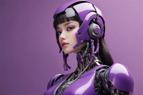 View Of Purple Female Robot For Womens Day Celebration Premium Ai