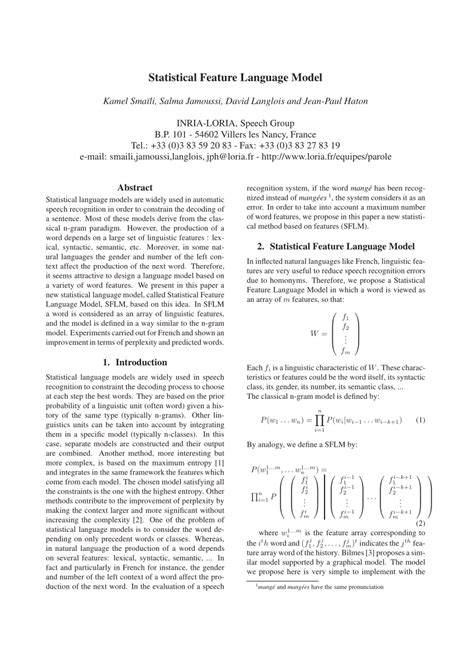Pdf Statistical Feature Language Model