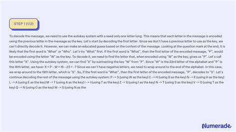 Solvedthe Following Message Was Coded With The Autokey System Using A