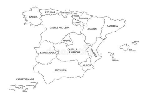 Mapa De Espanha Fronteiras De Regiões Estados Ou Comunidades