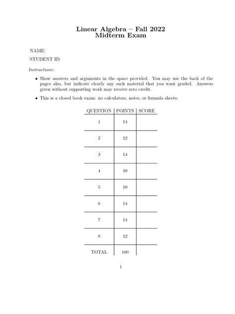 Linear Algebra Practice Midterm 2 Pdf Mathematical Objects Mathematics
