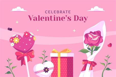 평평한 발렌타인 데이 배경 무료 벡터